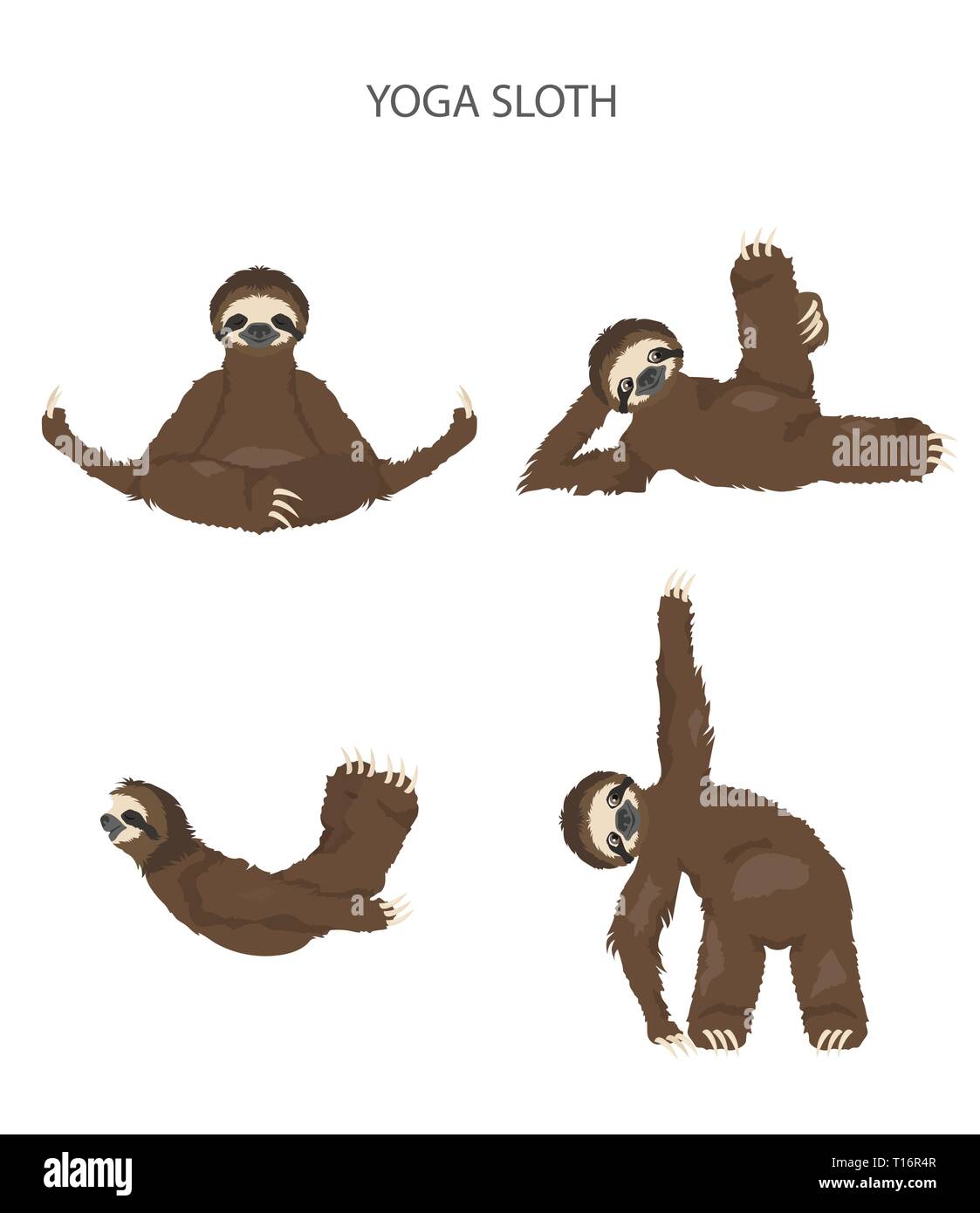 Sloth yoga collection. Funny cartoon animals in different postures set ...