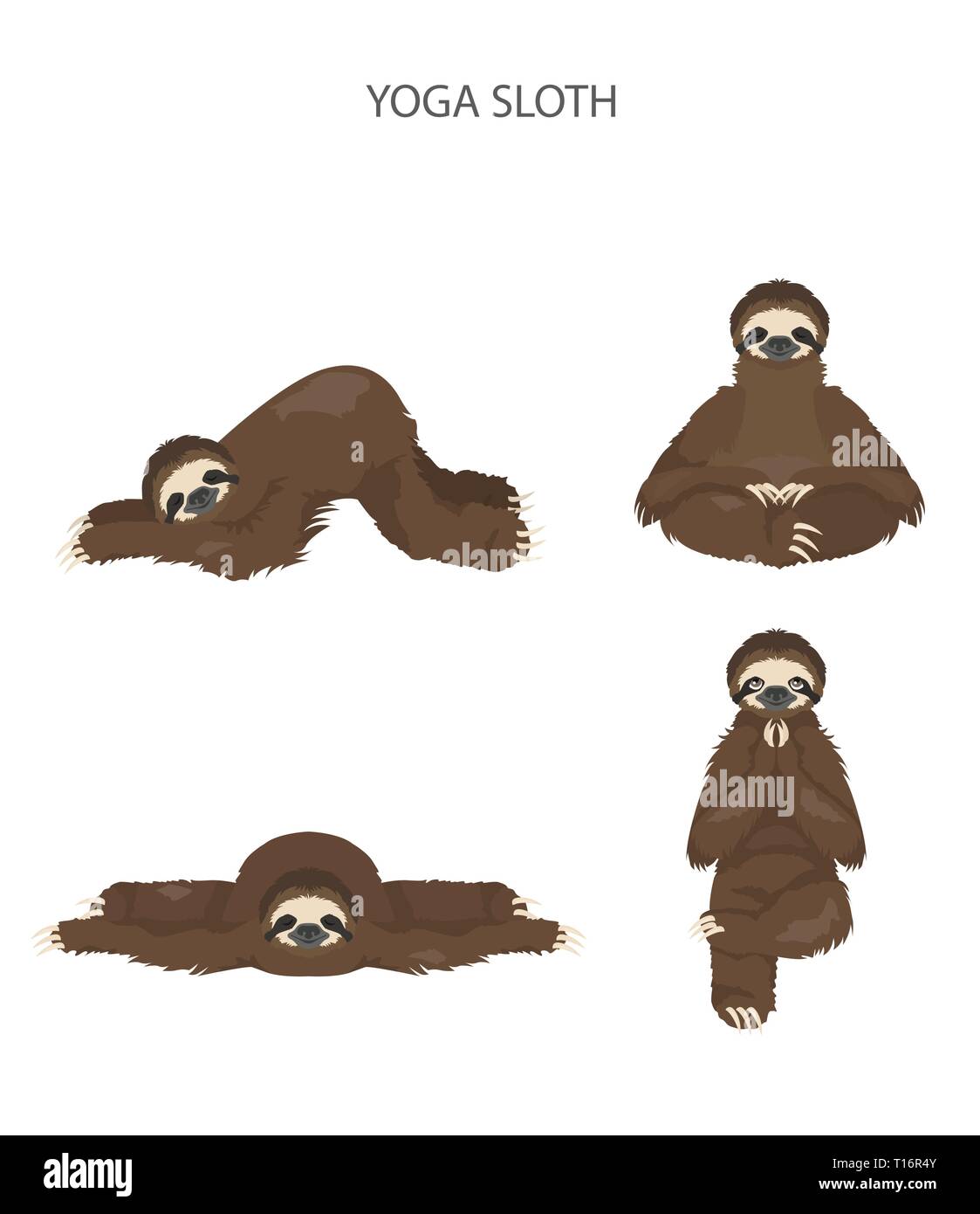 Sloth yoga collection. Funny cartoon animals in different postures set ...