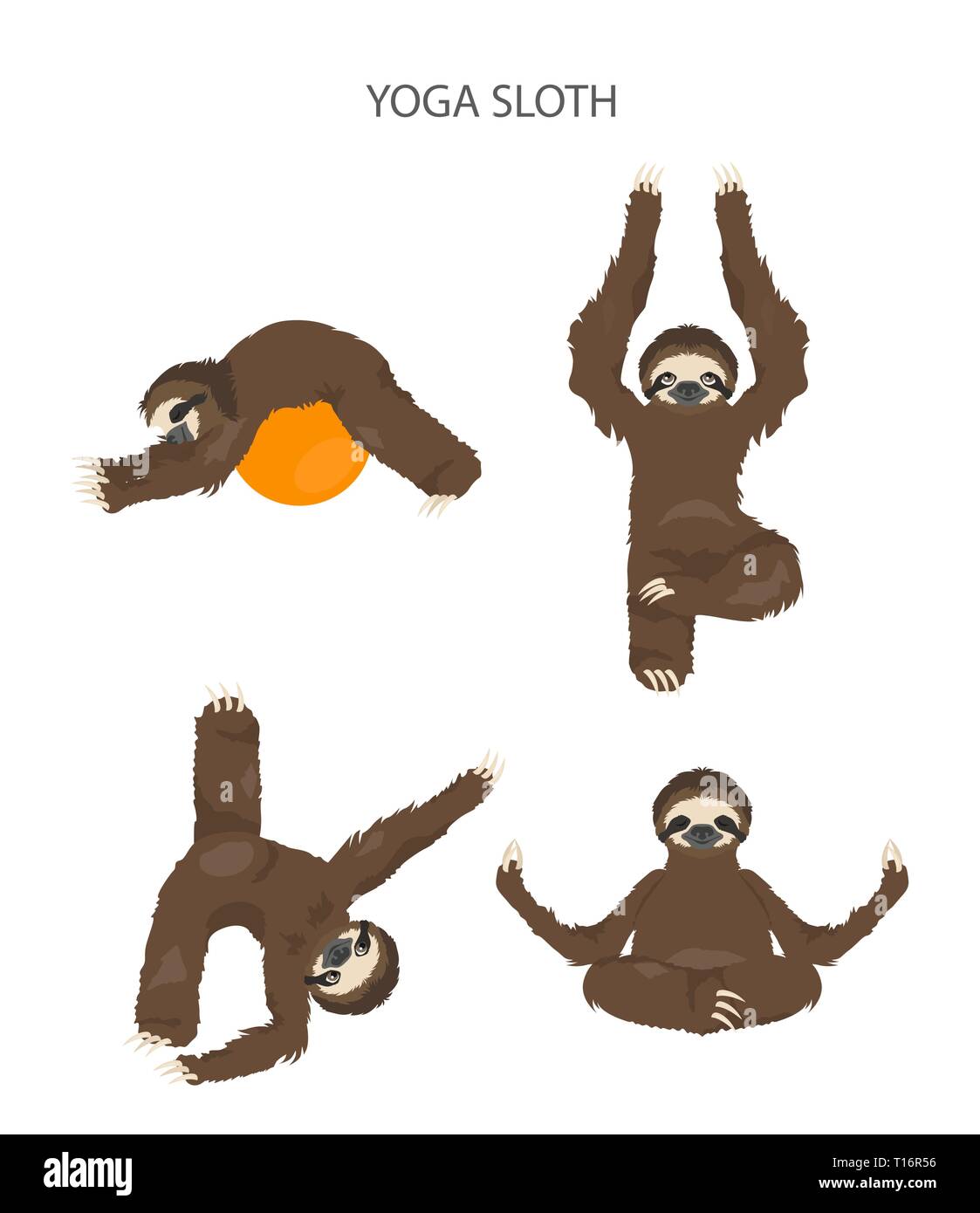 Sloth yoga collection. Funny cartoon animals in different postures set ...