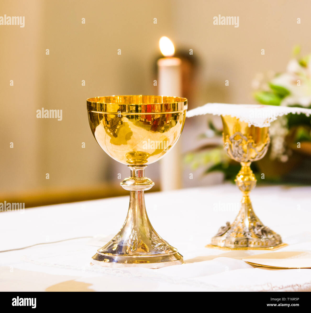 goblet with wine, blood of christ, and pyx with host, body of christ ...