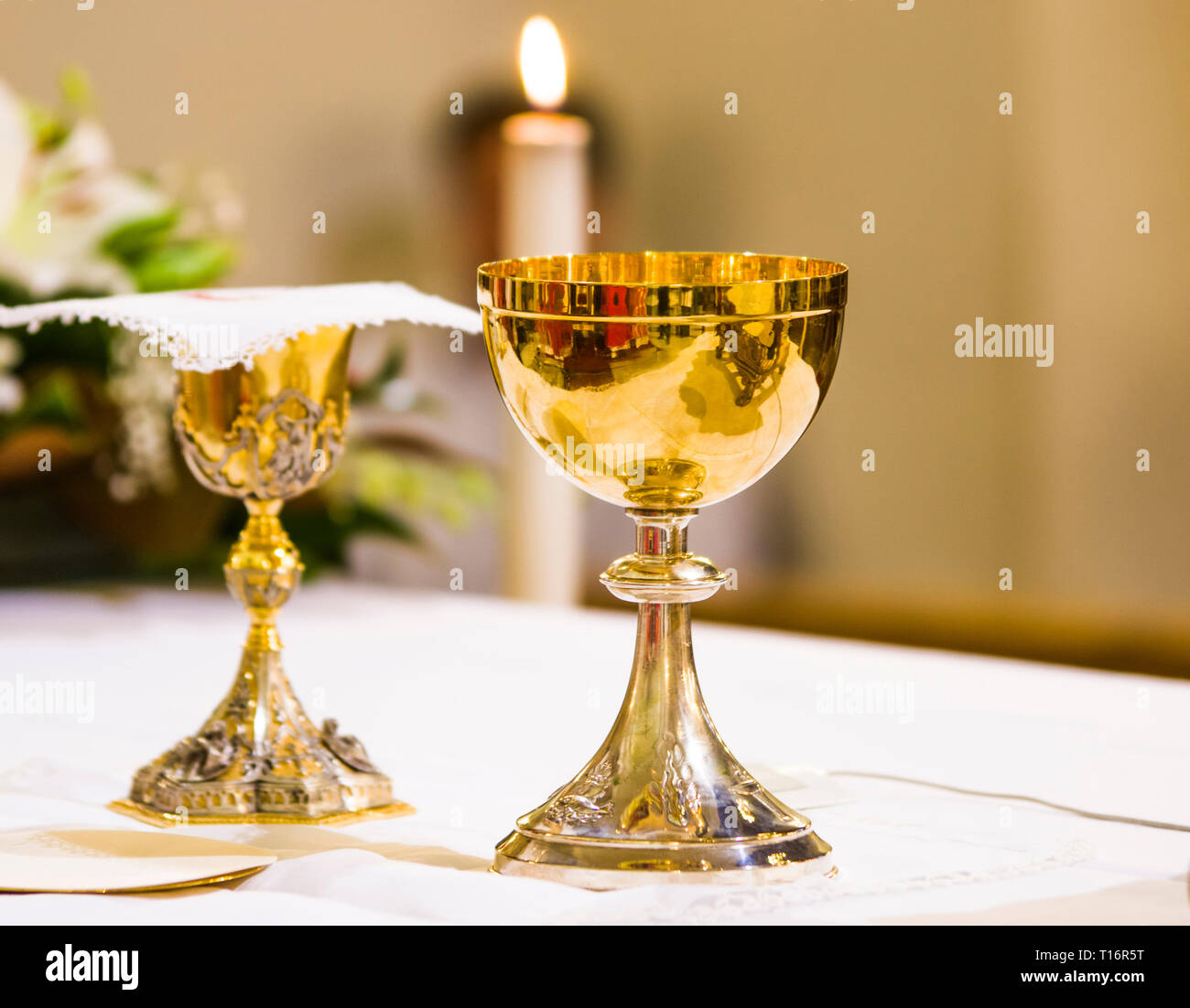 goblet with wine, blood of christ, and pyx with host, body of christ ...