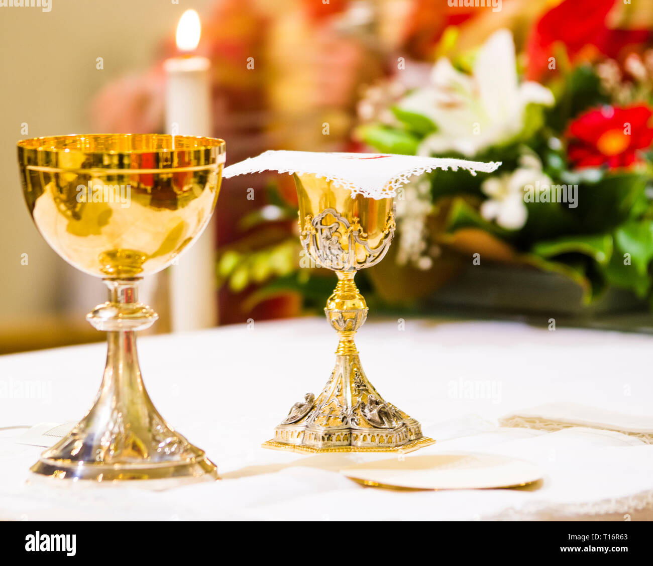 goblet with wine, blood of christ, and pyx with host, body of christ ...