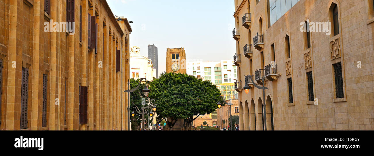 Panoramic view towards Nijmeh Square in downtown Beirut, Lebanon Stock ...