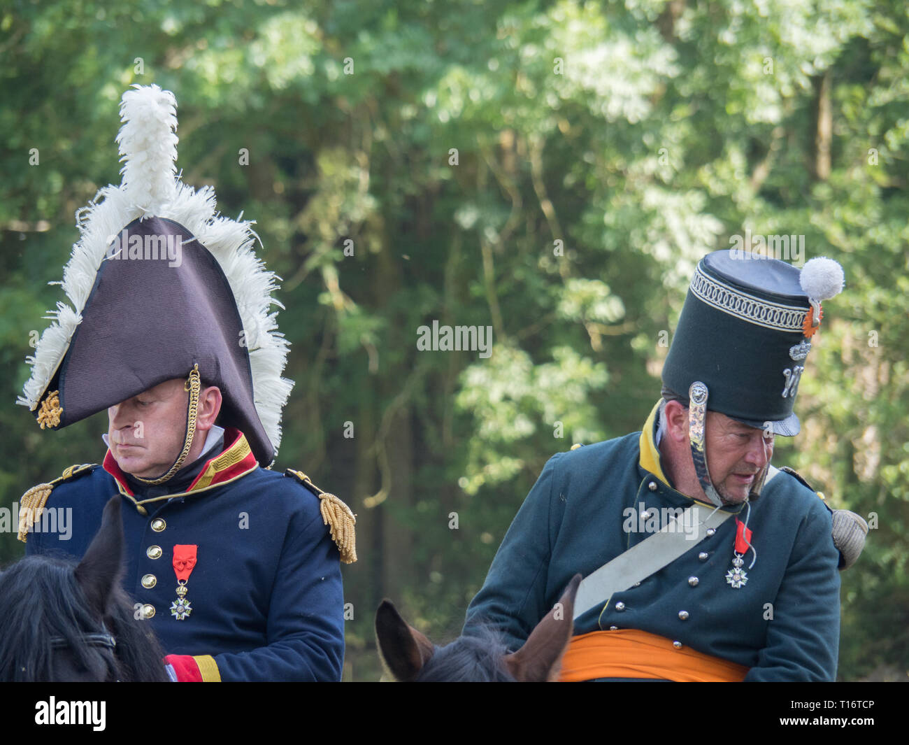 Waterloo, Belgium - June 18 2017: A rider dressed in a historic uniform ...