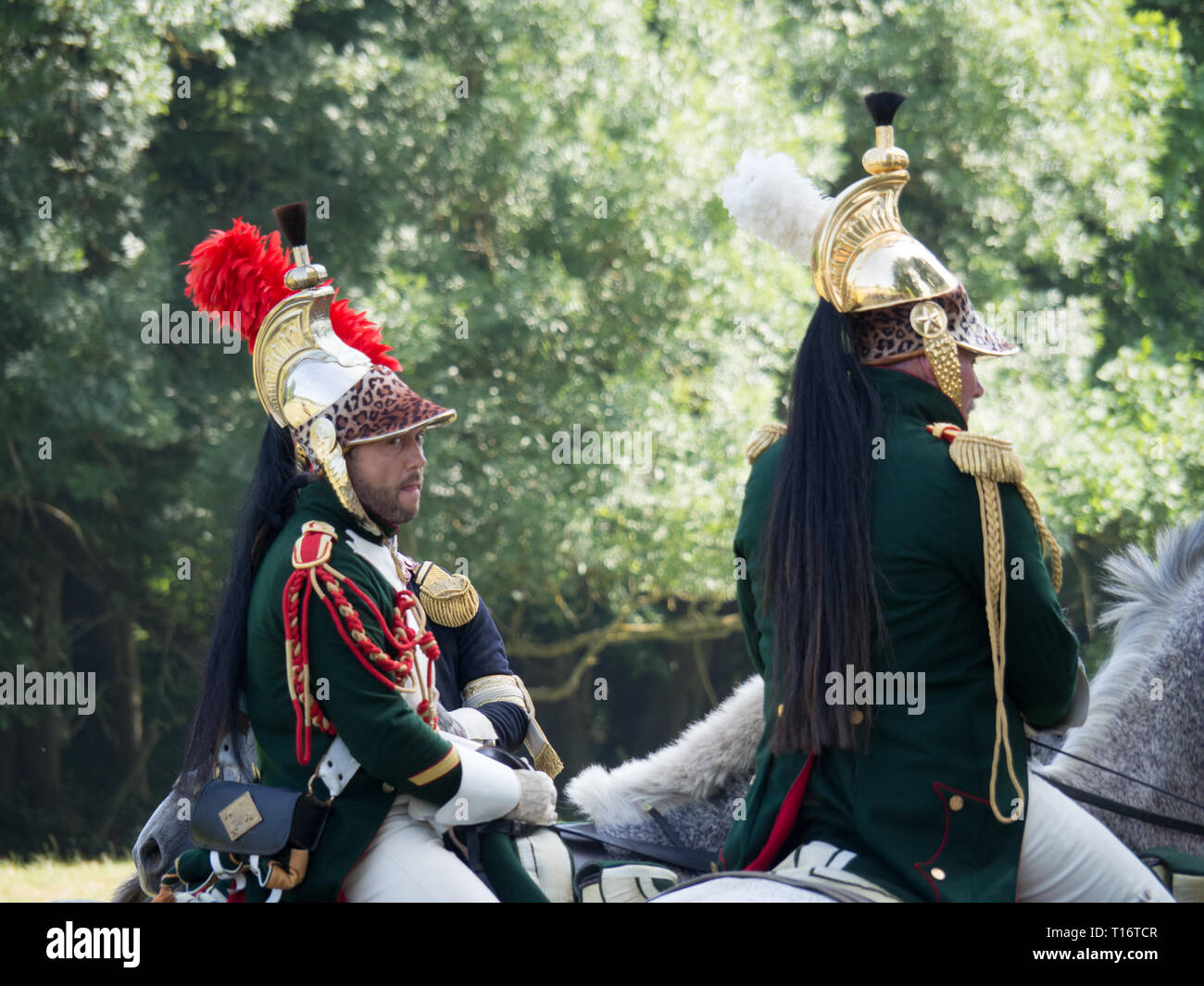 Waterloo, Belgium - June 18 2017: A rider dressed in a historic uniform ...