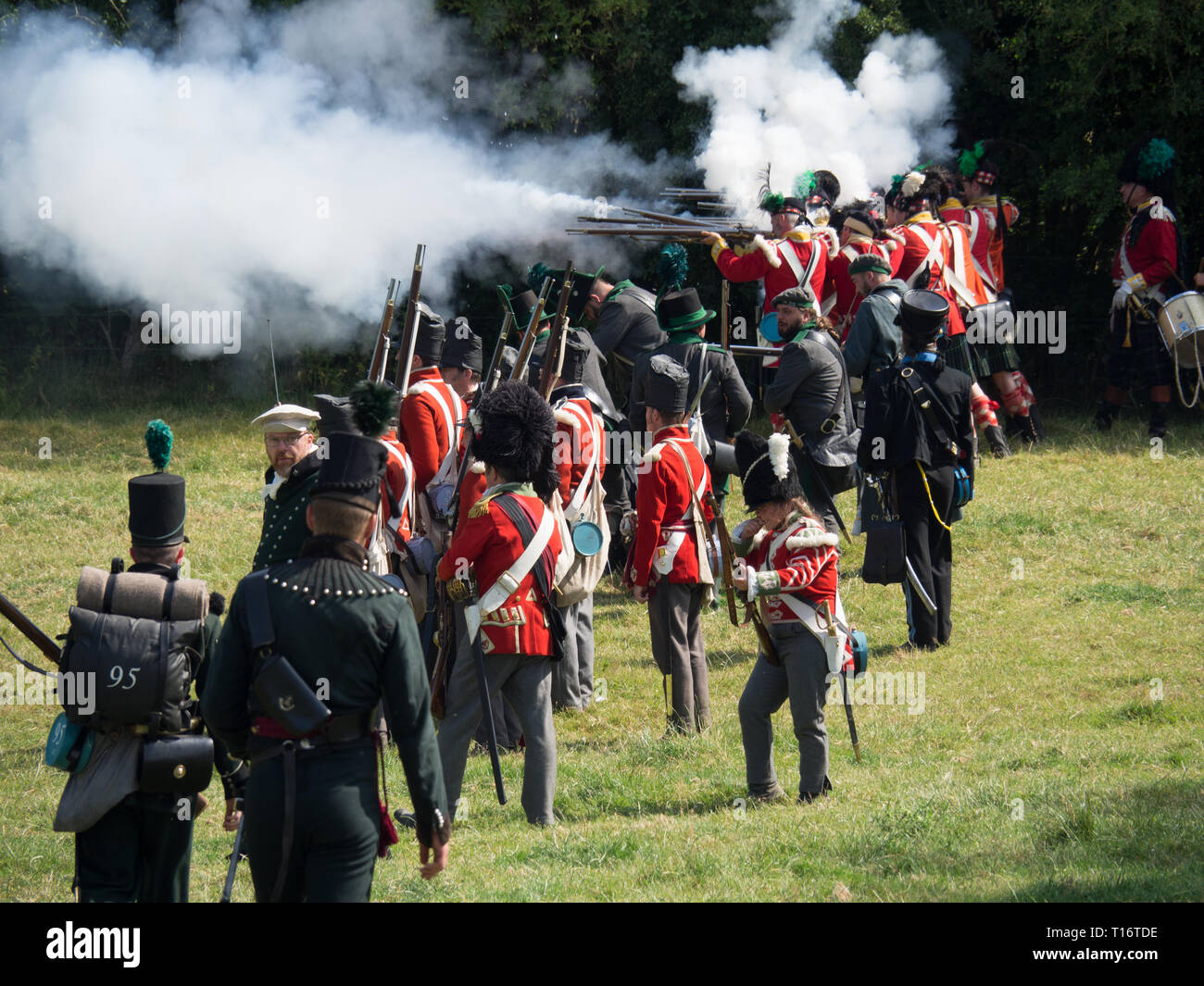 Waterloo, Belgium - June 18 2017: Allied forces fire their muskets ...