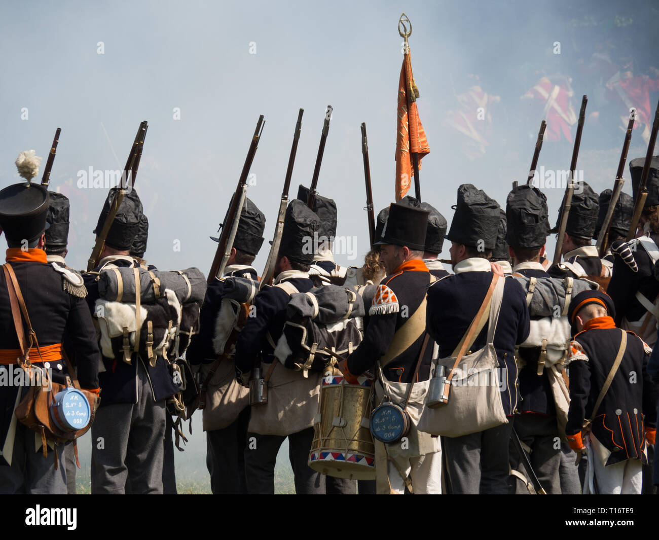 Waterloo, Belgium - June 18 2017: Dutch troops advancing towards the ...
