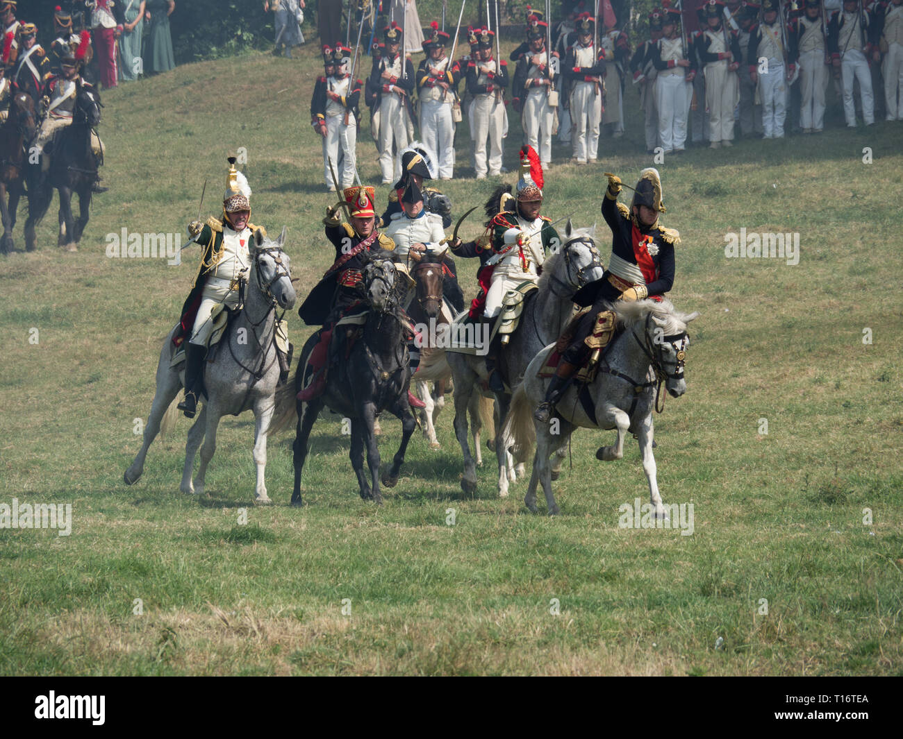 Waterloo, Belgium - June 18 2017: A cavalry charge during the re ...