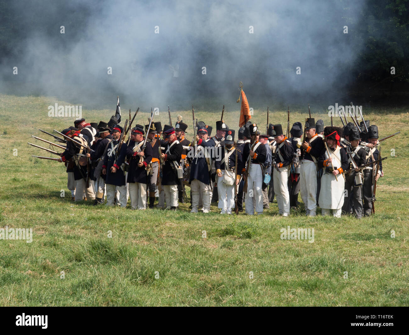 Waterloo, Belgium - June 18 2017: Dutch troops stand in a square ...