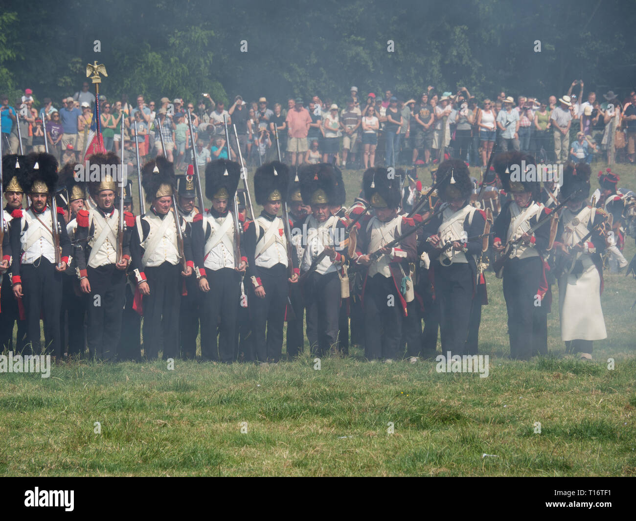 Waterloo, Belgium - June 18 2017: French soldiers of the imperial guard ...