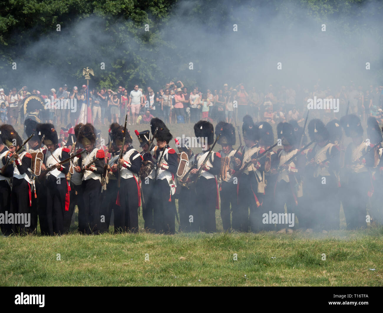 Waterloo, Belgium - June 18 2017: French soldiers of the imperial guard ...