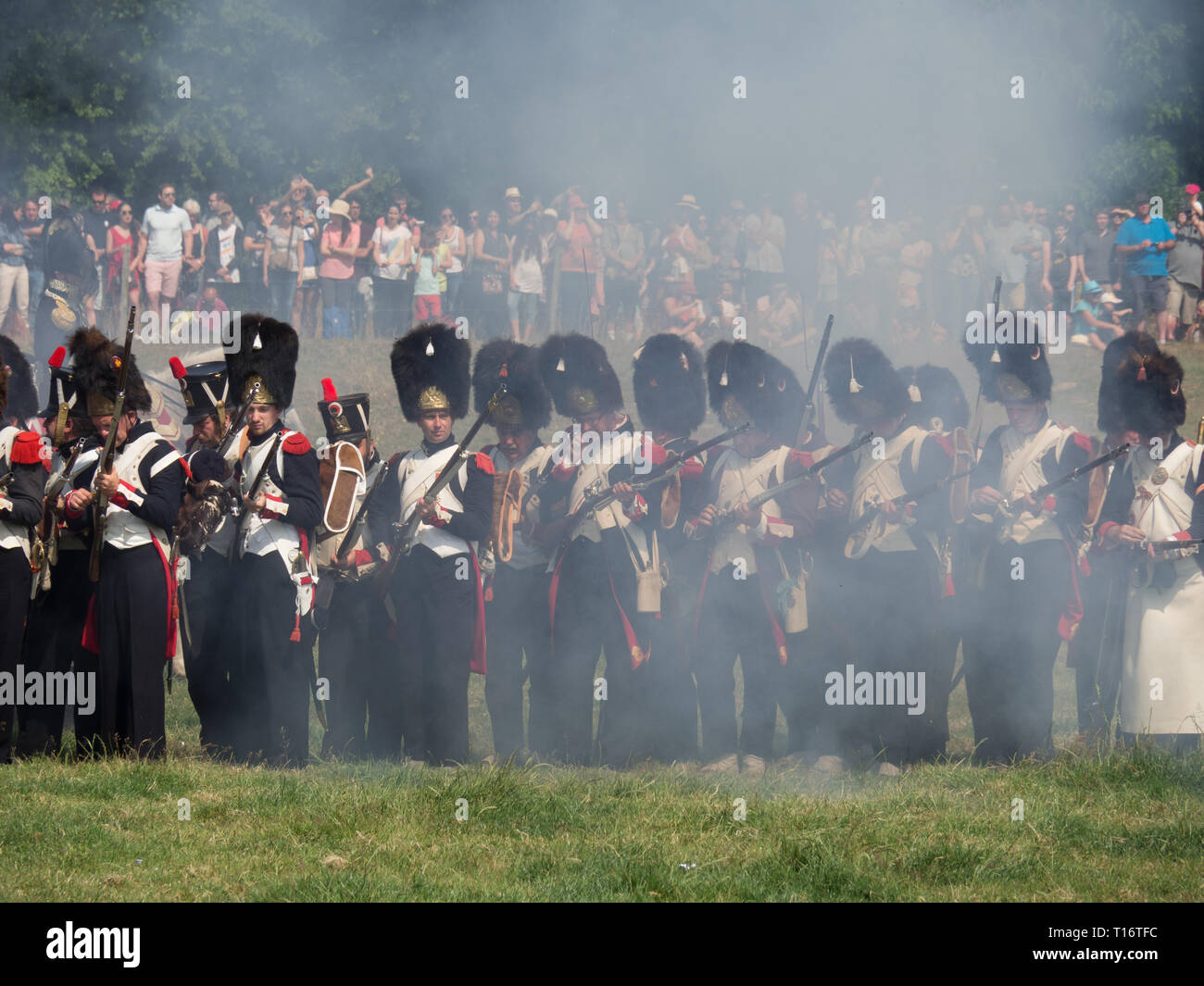 Waterloo, Belgium - June 18 2017: French soldiers of the imperial guard ...