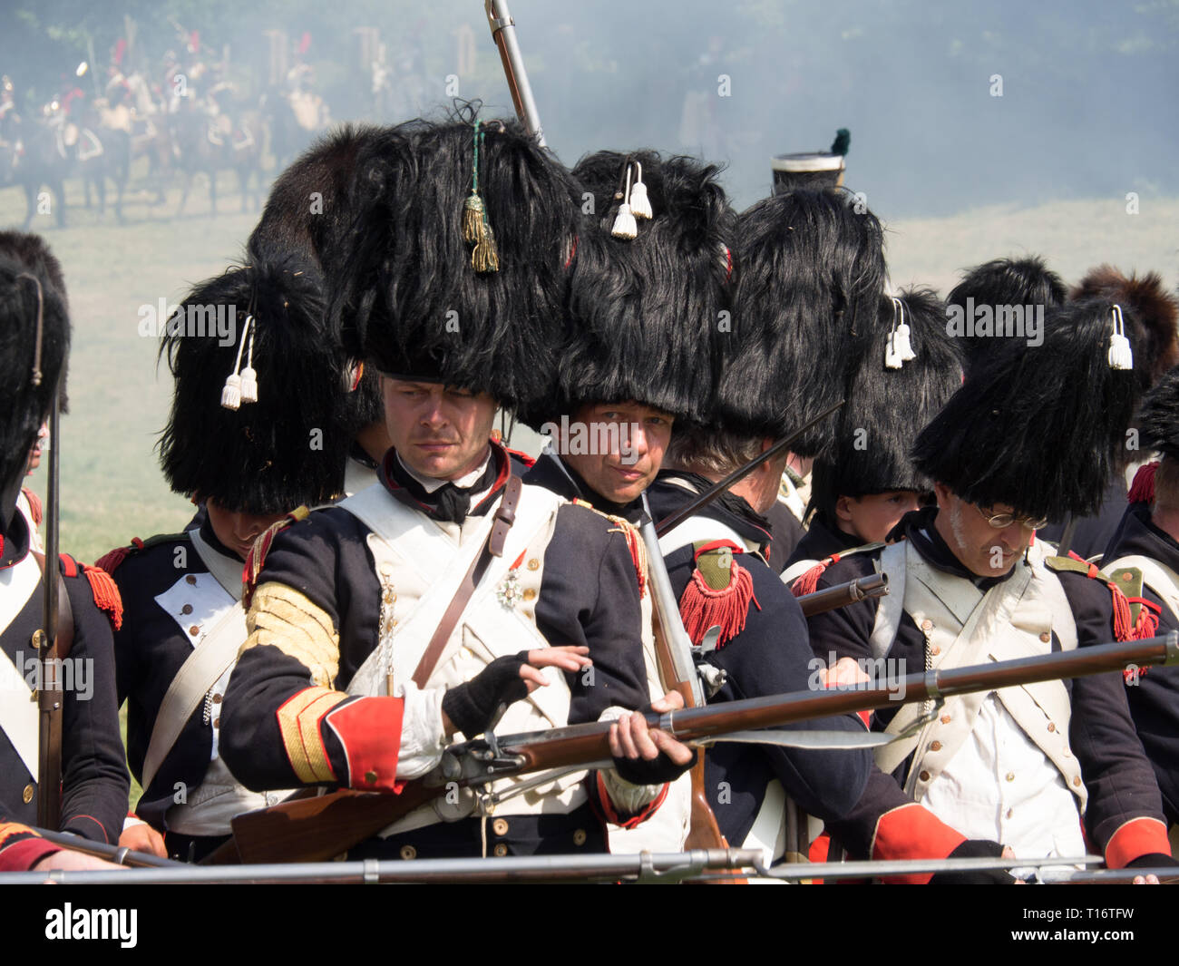 Waterloo, Belgium - June 18 2017: French soldiers of the imperial guard ...