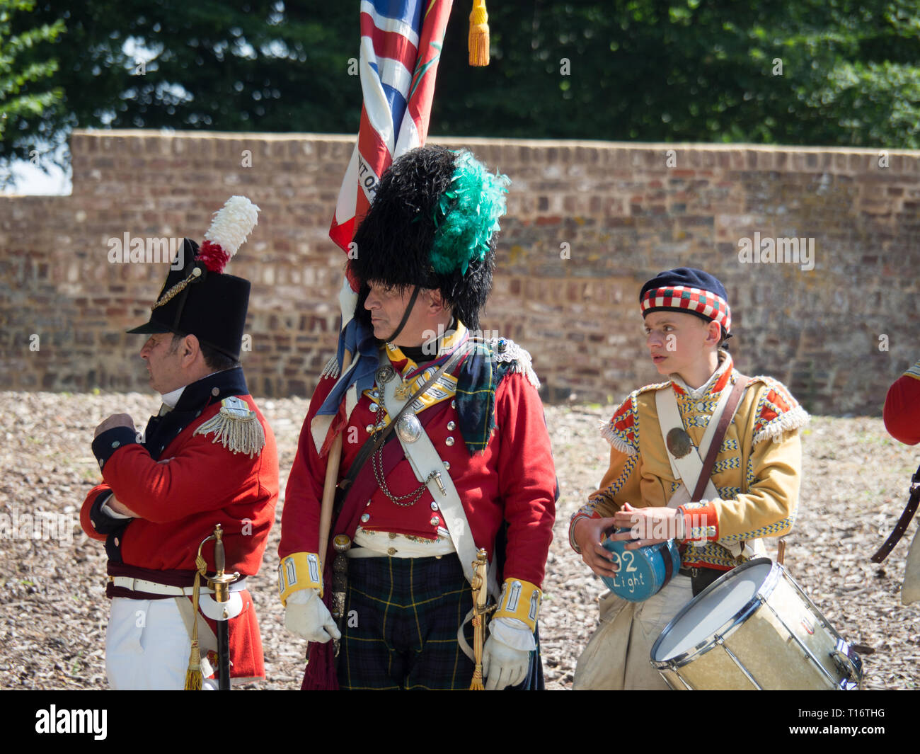 Waterloo, Belgium - June 18 2017: A British banner carrier presents the ...