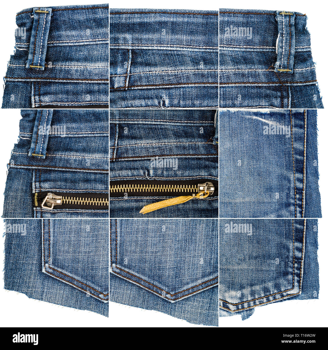 Collection of blue jeans fabric textures isolated on white background ...