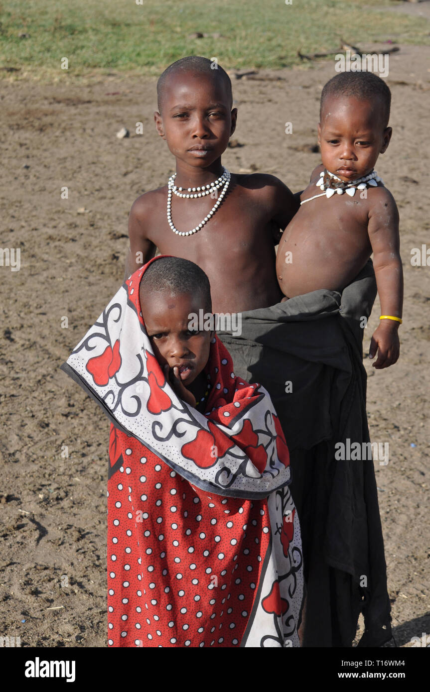 Igunga, Tanzania - 6 February 2012: Tree children of the Wataturu tribe ...