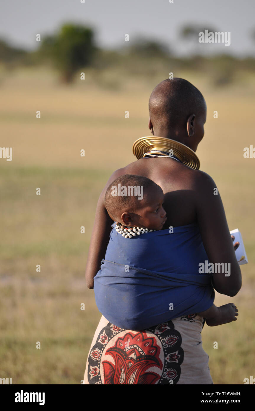 Igunga, Tanzania - 6 february 2012: A young Wataturu woman with her ...