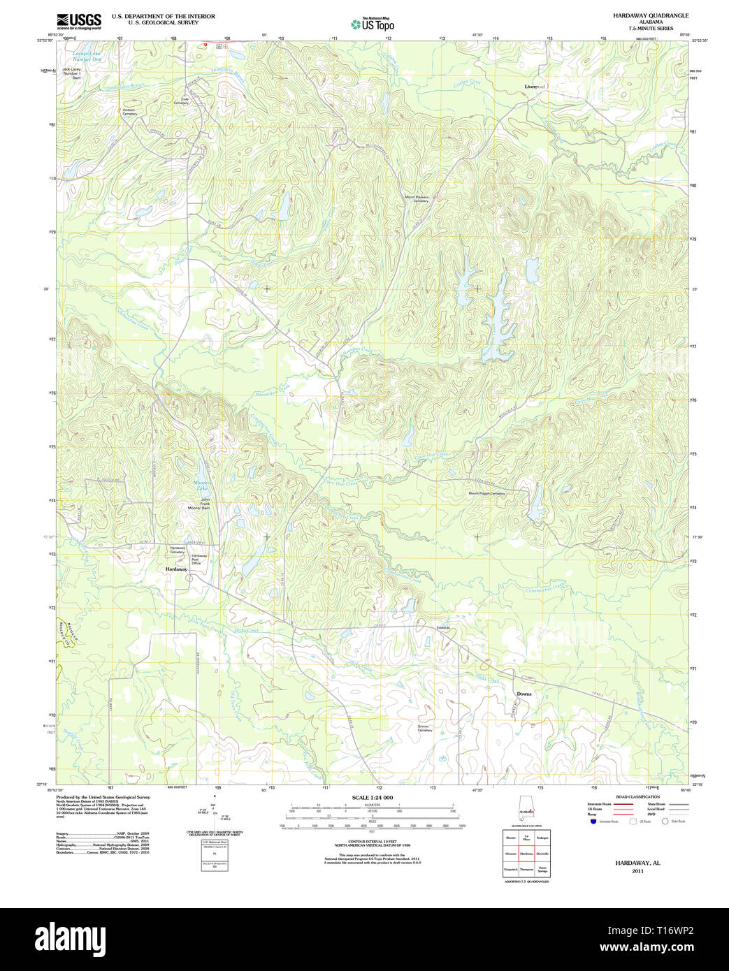 USGS TOPO Map Alabama AL Hardaway 20111122 TM Stock Photo - Alamy