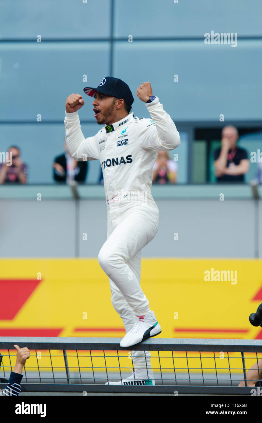 Lewis Hamilton celebrating after winning the British F1 Grand Prix at ...