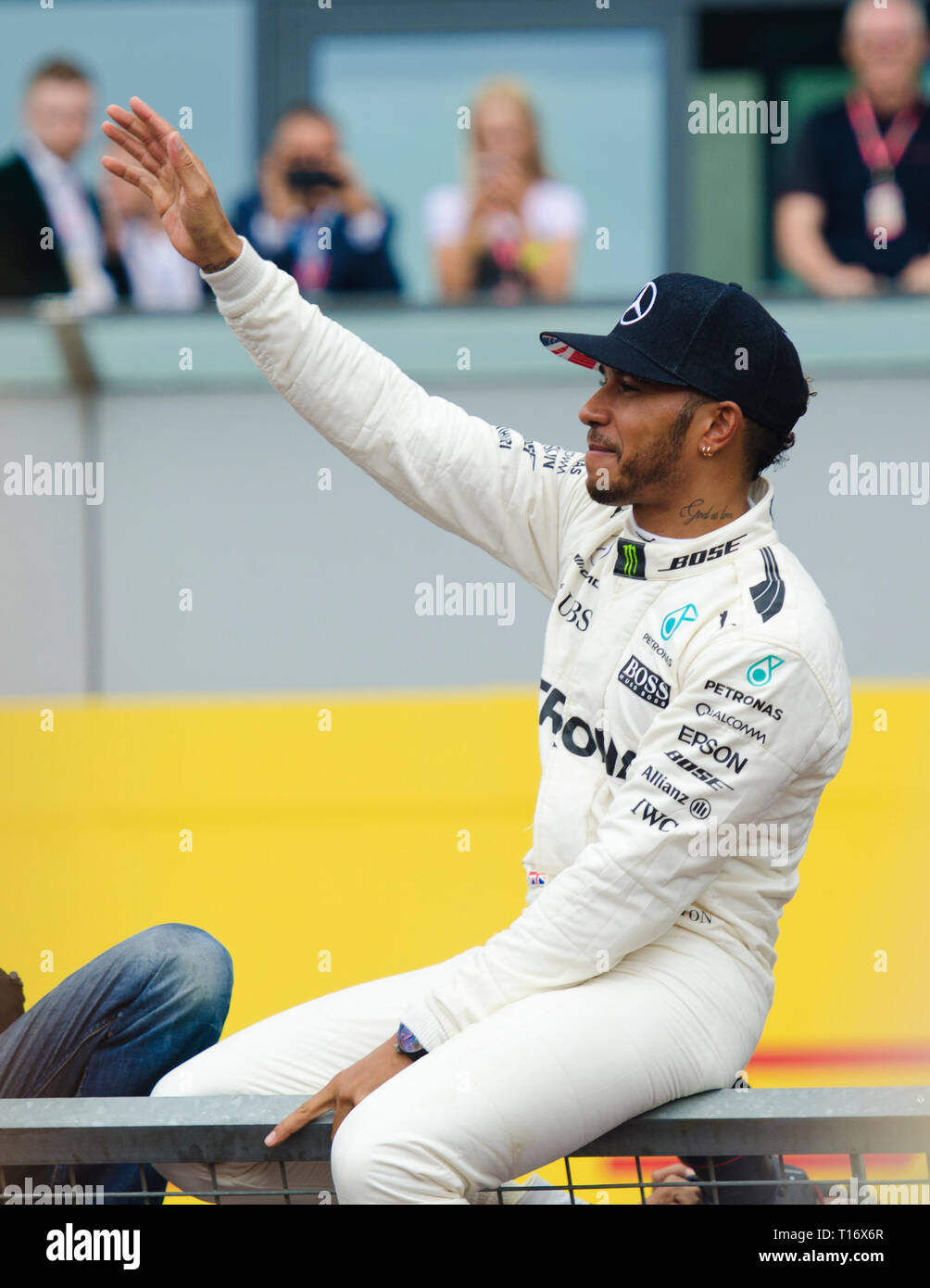 Lewis Hamilton celebrating after winning the British F1 Grand Prix at ...