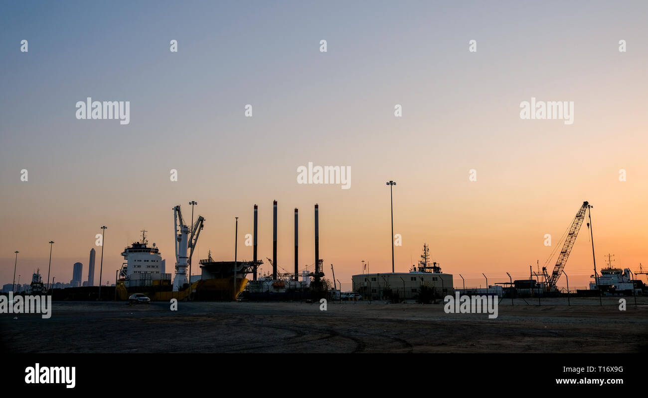 December 29, 2018 - Abu Dhabi, UAE: Evening view of Zayed Port with ...