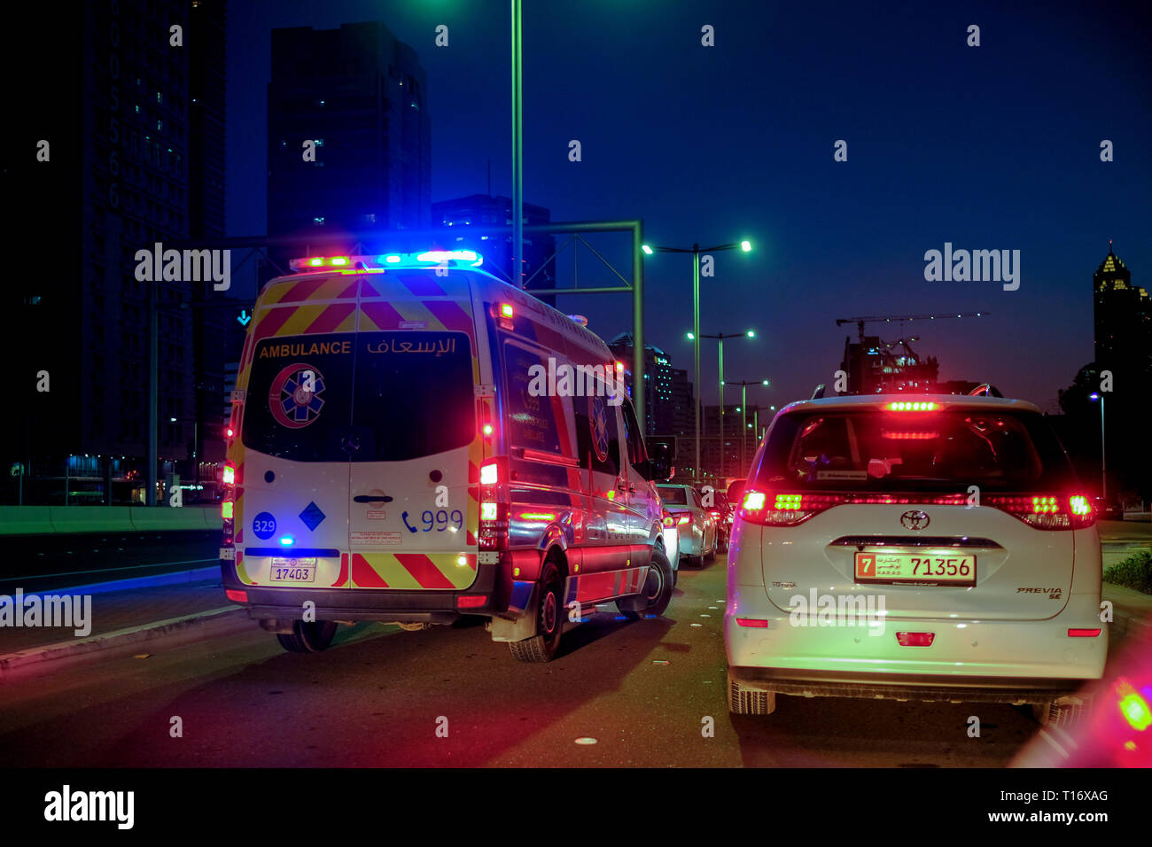 December 29, 2018 - Abu Dhabi, UAE: Ambulance crossing another vehicle ...