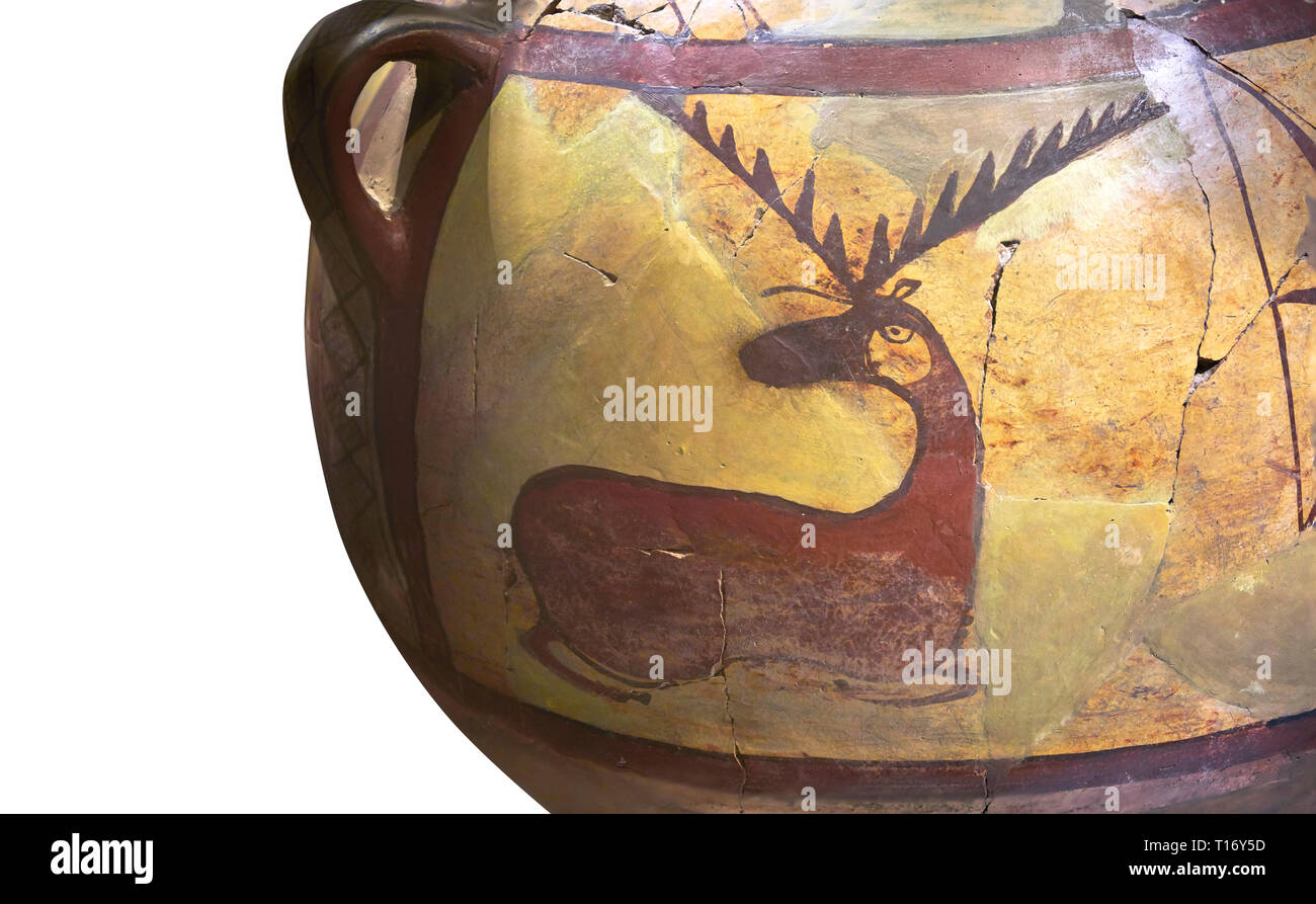 Close up of a Phrygian terra cotta large jug with handles, decorated ...