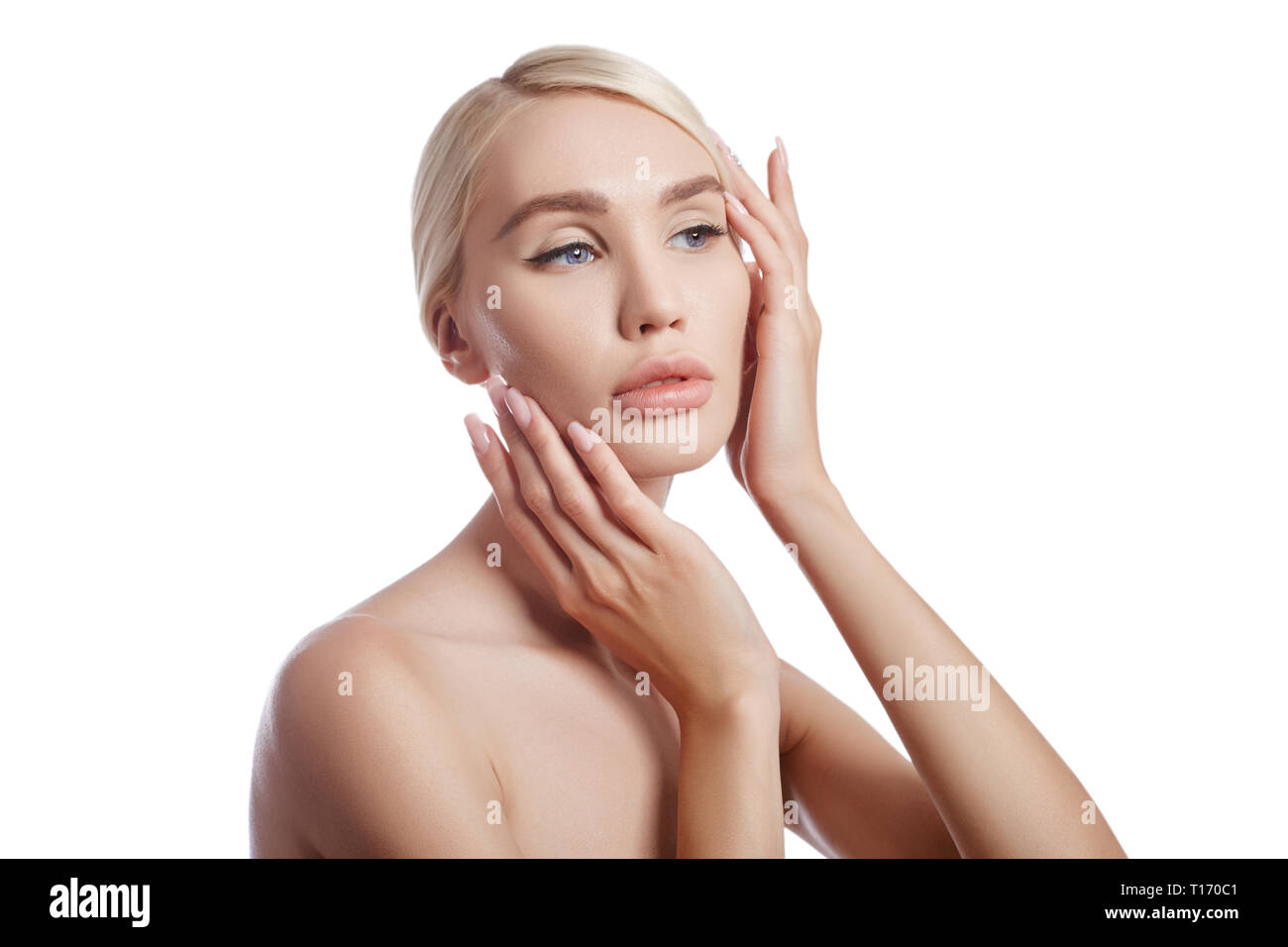 Perfect clean skin of a woman, a cosmetic for wrinkles. Rejuvenating ...