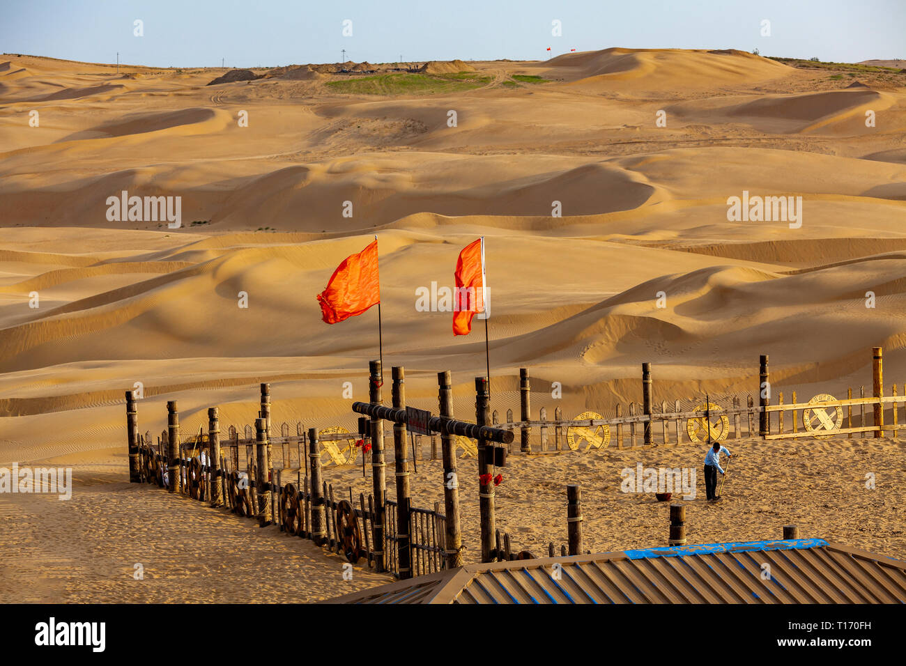 Camel enclosure in Kubuqi desert, in the Ordor highland of Inner ...