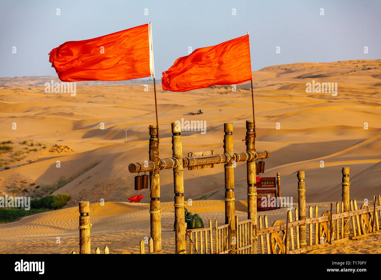 Camel enclosure in Kubuqi desert, in the Ordor highland of Inner ...