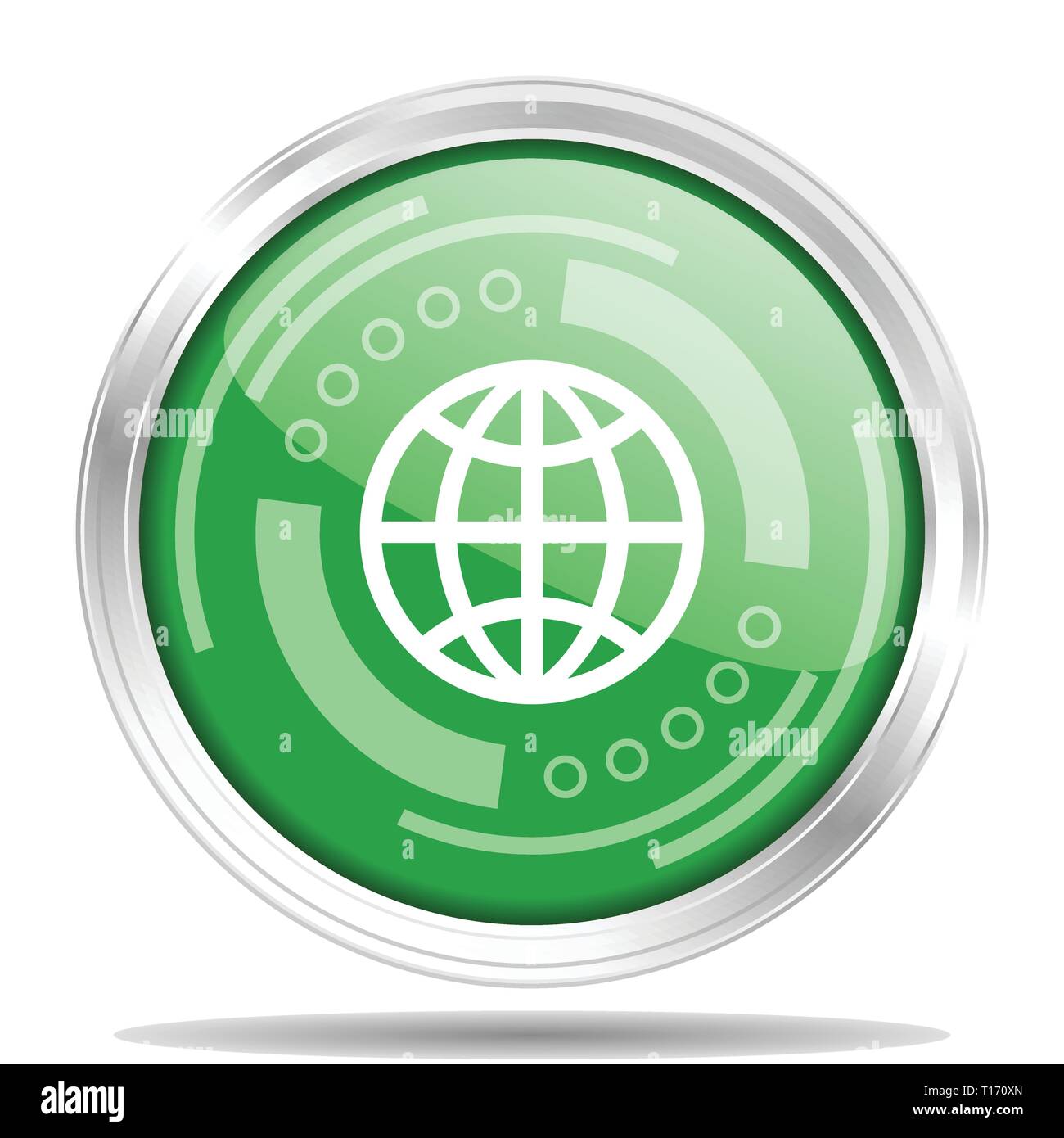 Globe silver metallic chrome border round web icon, vector illustration ...