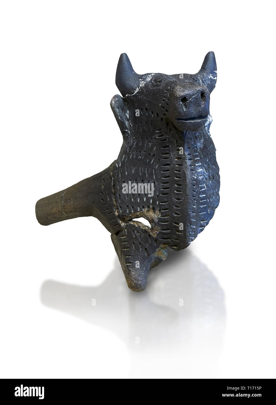 Hittite terra cotta ceremonial libation rhython in the shape of a bull ...