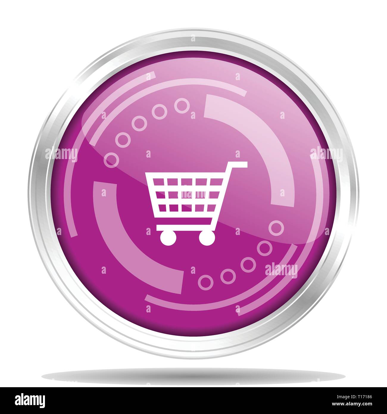 Shopping cart silver metallic chrome border round web icon, vector ...