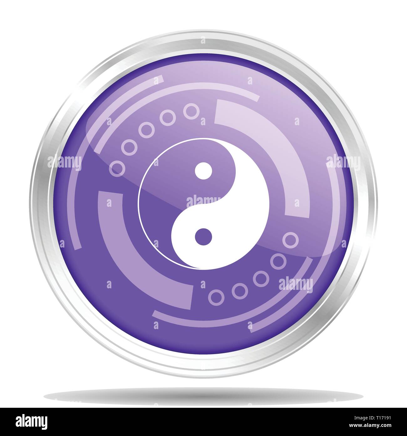 Ying yang silver metallic chrome border round web icon, vector ...