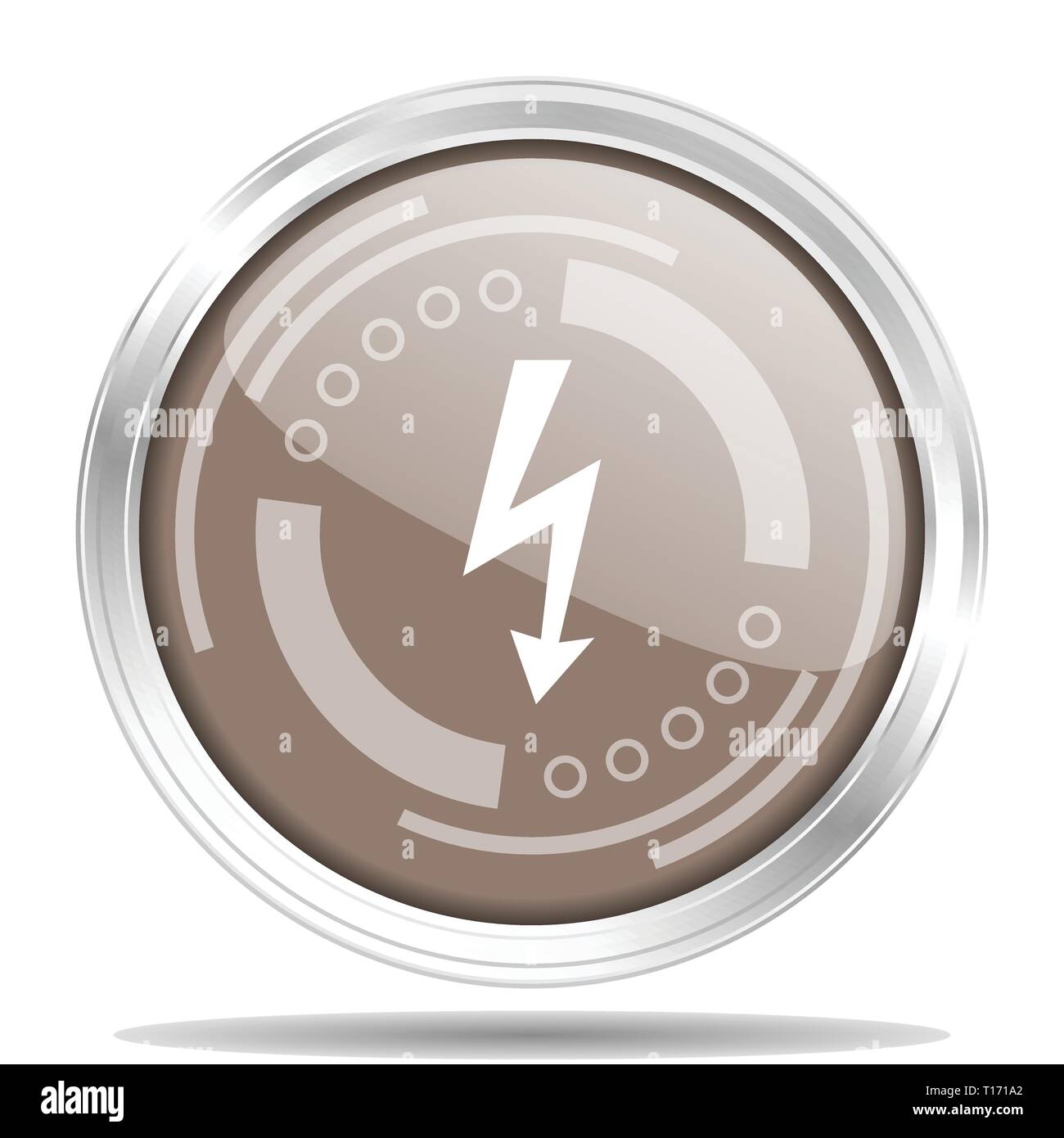 Bolt silver metallic chrome border round web icon, vector illustration ...