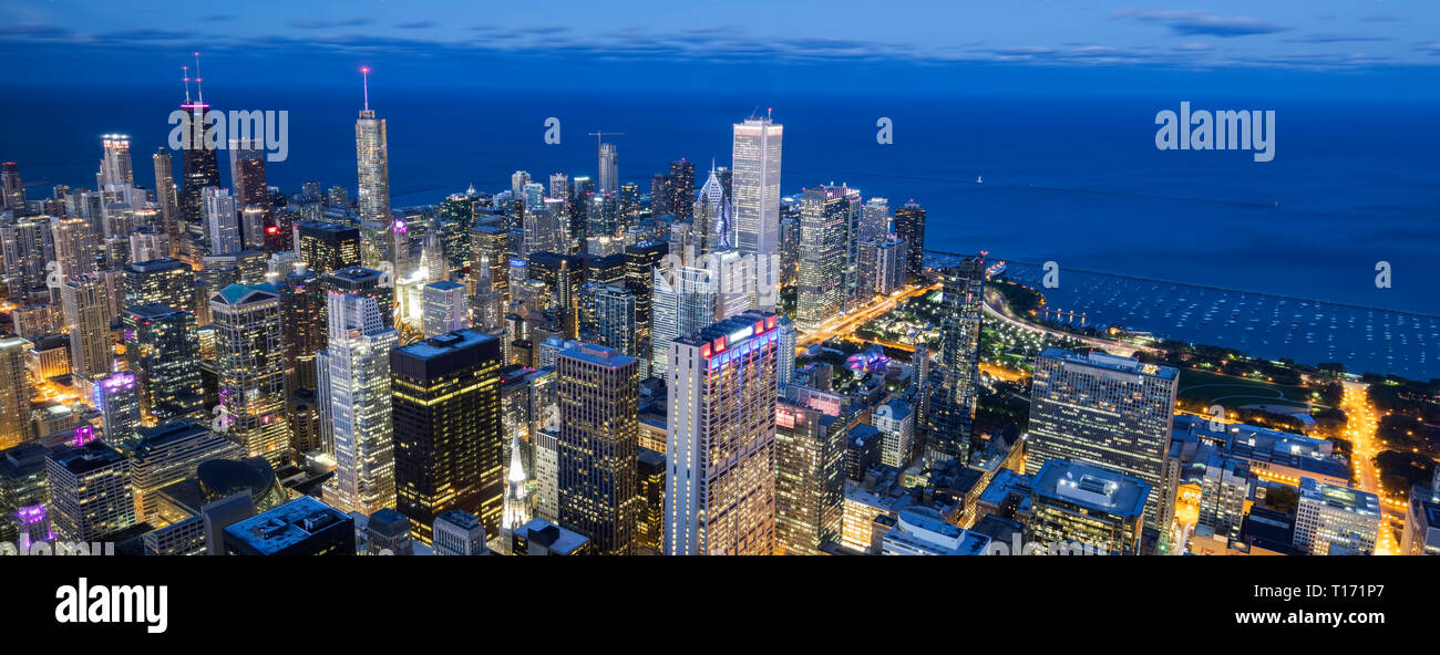 Aerial view of Chicago skyline by night, USA Stock Photo - Alamy