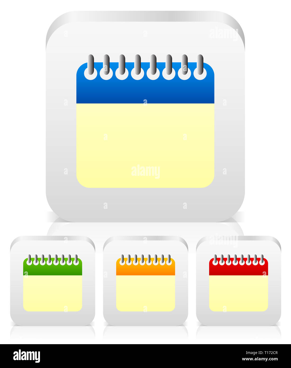 Simple rectangular calendar icons in blue, green orange and red colors ...