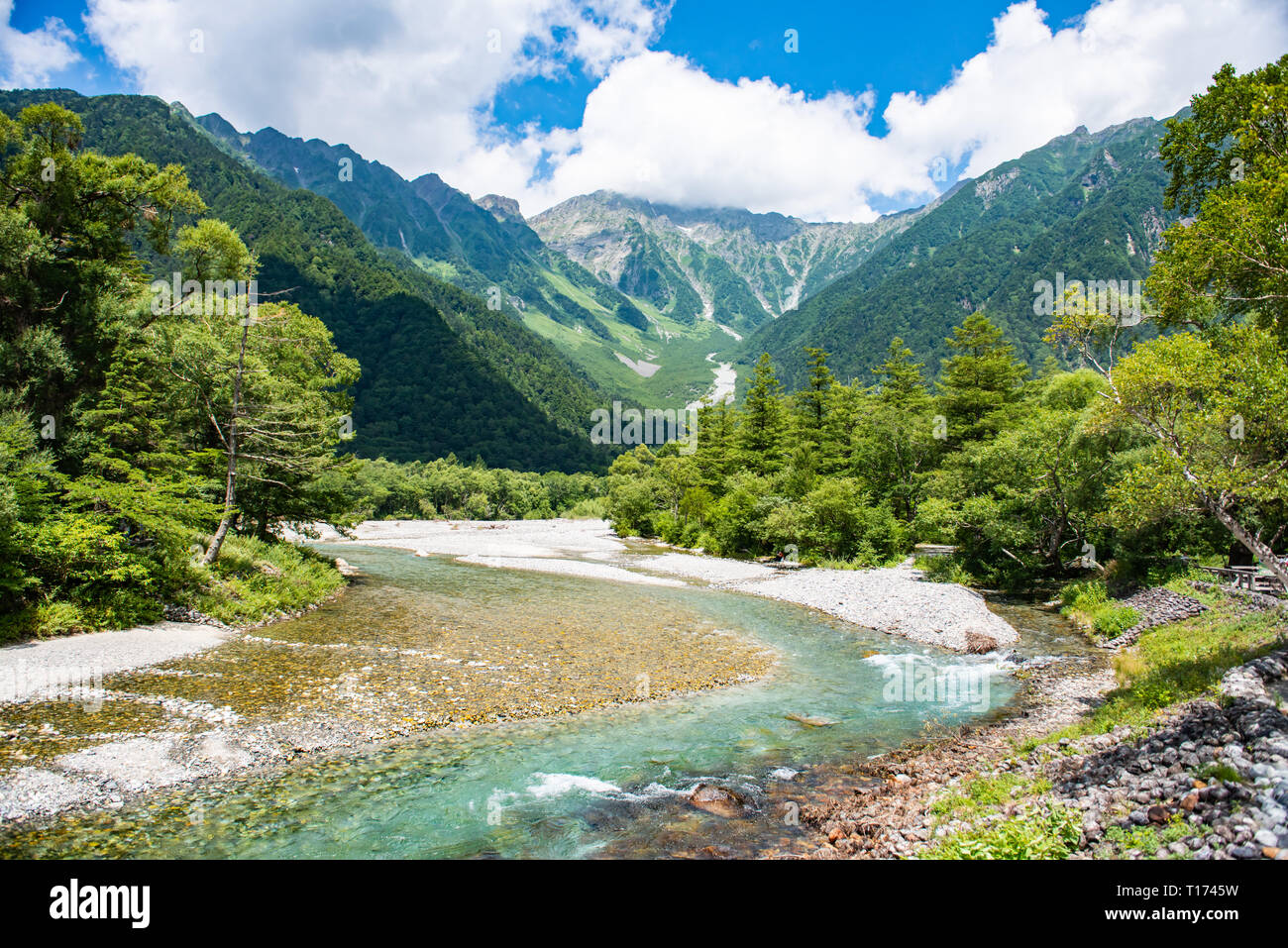 River and Summer Forest Landscape,Pathway at Kamikochi in Japan Stock ...