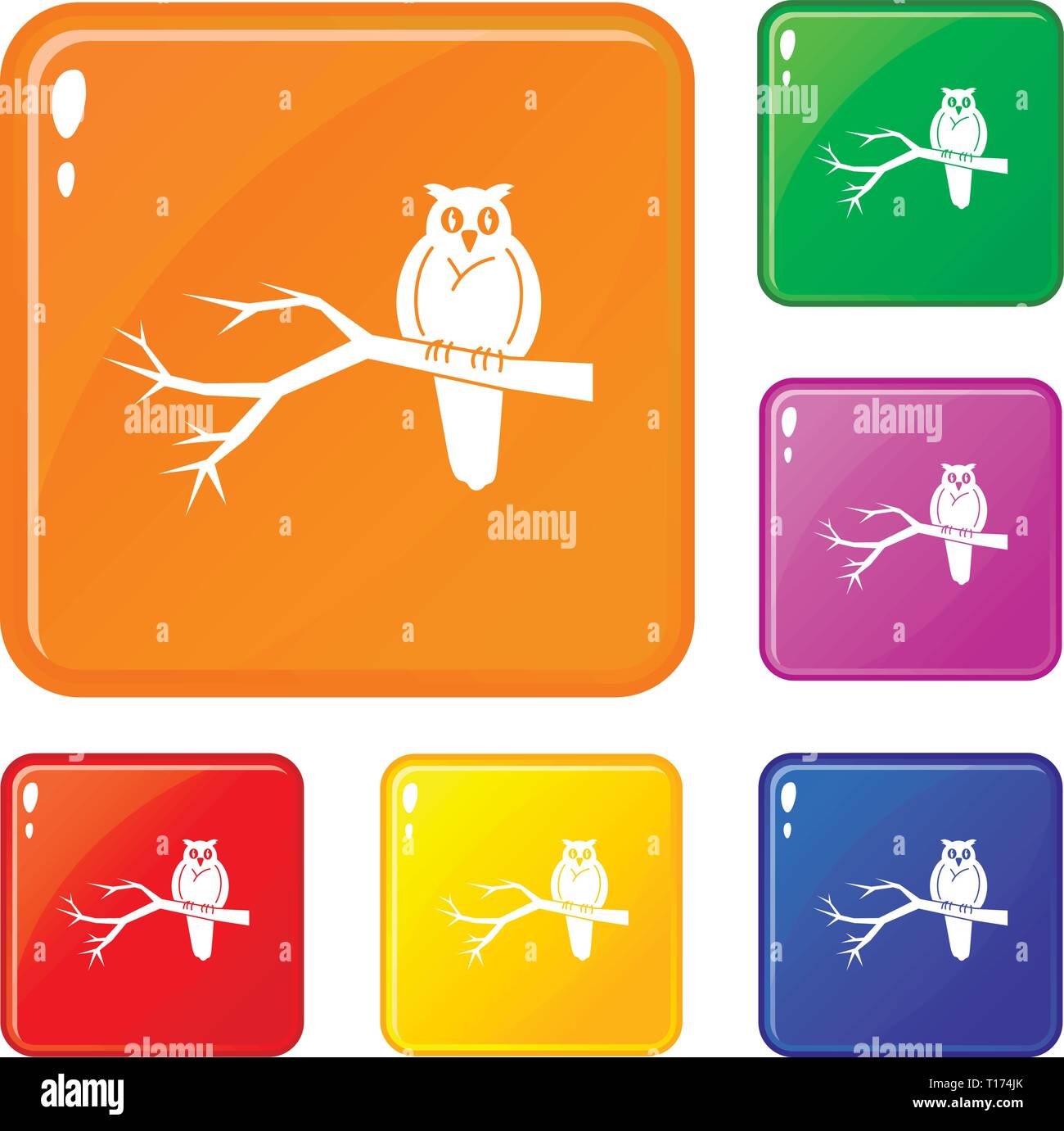 Owl on tree icons set vector color Stock Vector Image & Art - Alamy
