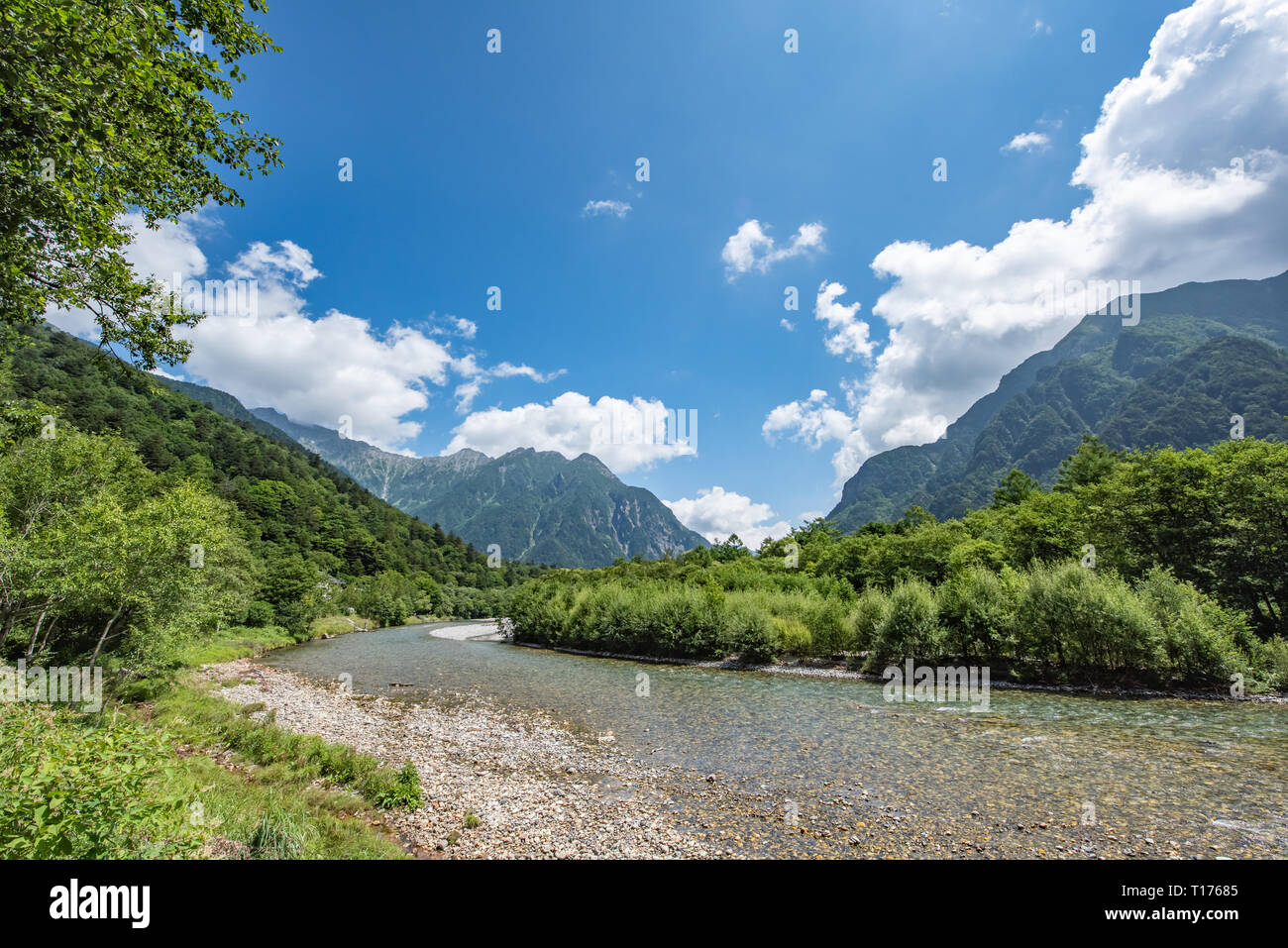 River and Summer Forest Landscape,Pathway at Kamikochi in Japan Stock ...