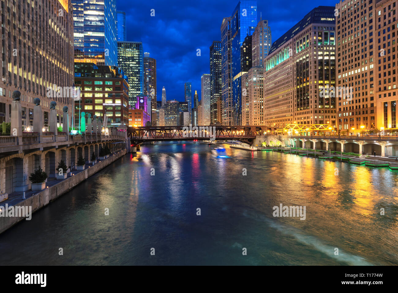 Night view of Chicago city in Chicago, Illinois Stock Photo - Alamy