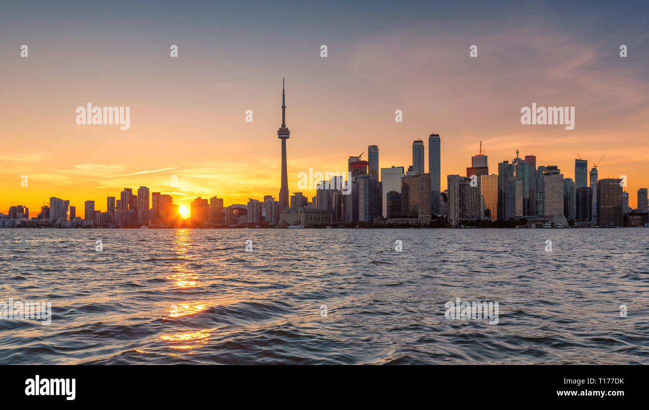 Panorama of Toronto city at sunset in Toronto, Ontario, Canada Stock ...