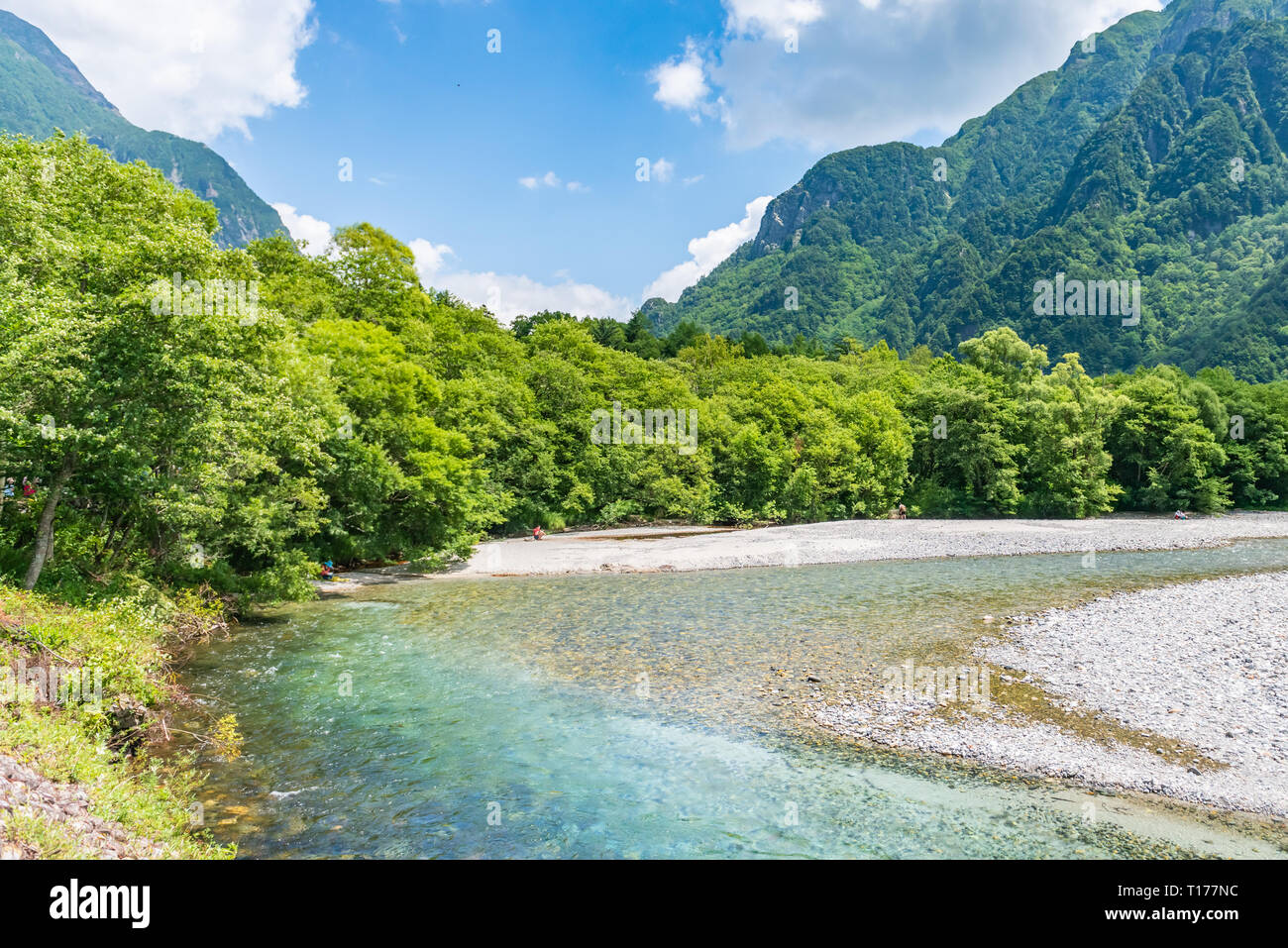 River and Summer Forest Landscape,Pathway at Kamikochi in Japan Stock ...