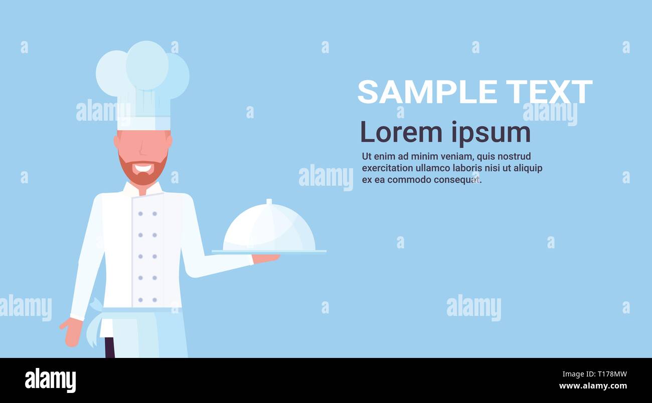 chef cook holding covered platter with dish man in uniform professional ...