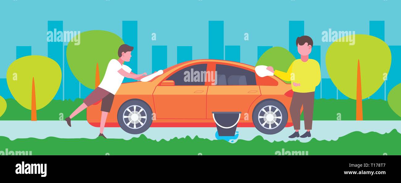 Children helping wash car Stock Vector Images - Alamy
