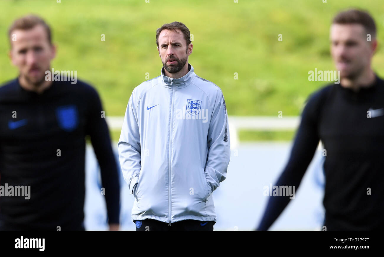 England manager Gareth Southgate during the training session at St ...