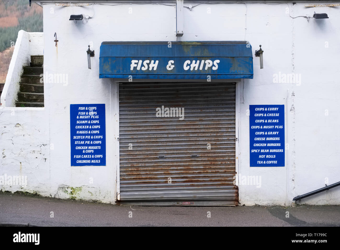 Fish and chips shop cafe takeaway sign uk Stock Photo - Alamy