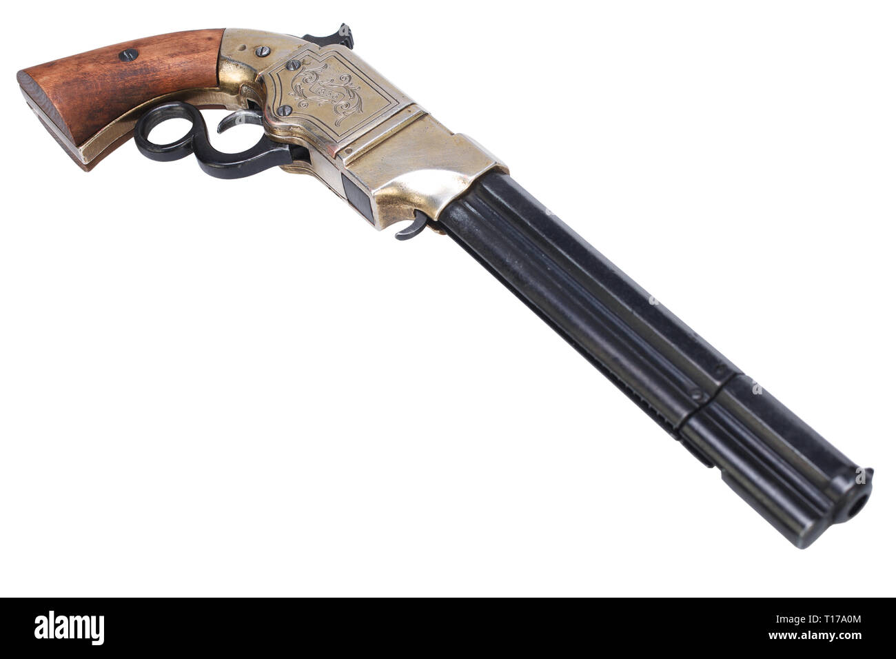 Old vintage weapon - Volcanic Repeating Pistol isolated on white ...