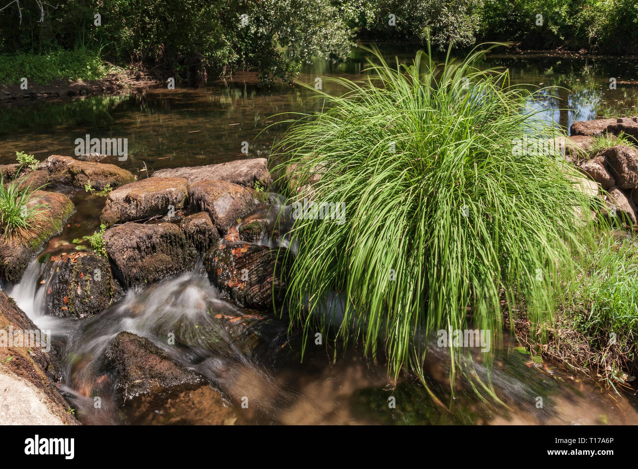 Small dam built by Man with stones and fed with crystalline water where ...