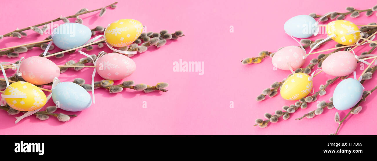 Easter background willow eggs hi-res stock photography and images - Alamy